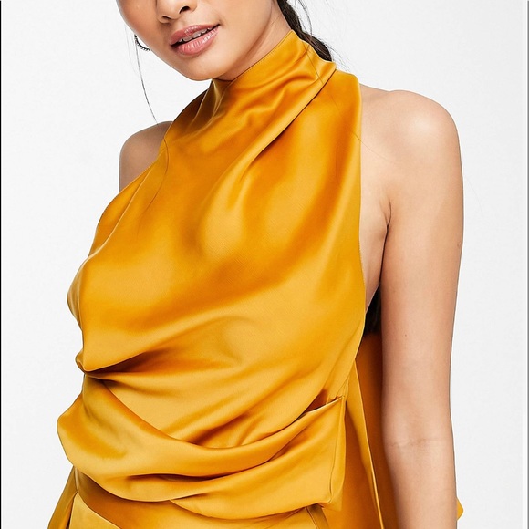 ASOS | Tops | Asos Design Satin Drape Halter Top In Gold | Poshmark